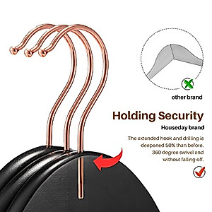 HOUSE DAY Premium Wooden Hangers Black with Non Slip Pants Bar Smooth Finish Solid Wood Coat Hanger 360° Swivel Rose Gold Hook Cut Notches for Suit, Jacket, Dress, Heavy Duty Clothes Hangers 20 Pack