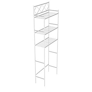 PREMIUS 3 Tier Metal Bathroom Space Saver with Powder Coating, Crafted from Sturdy Metal with a Smooth Finish with Freestanding Shelf, Featuring 3 Open Wire Shelves, 65x23.5x9.75 Inches (White)
