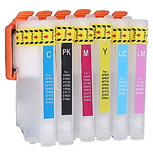 FTVOGUE 6Pcs Ink Cartridge PP Reusable 6Colors Printer Refill Ink Cartridge Replacement (T2431/T2432/T2433/T2434/T2435/T2436)