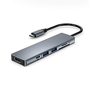 USB C Hub Type C 6 in 1 Hub to 4K HDMI Output, 2 USB3.0 Ports,SD/TF Card Reader with PD2.0 Charge