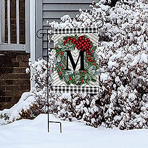 Winter Wreath Monogram Letter M Garden Flag 18" x 12.5" Briarwood Lane