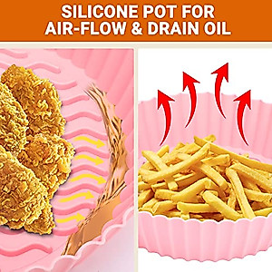 Suice Air Fryer Silicone Pot 7.5 Inch, Round Silicone Liner for 3-5qt Air Fryer, Reusable Silicone Baking Tray Replacement of Paper Liner Non Stick Air Fryer Basket Pink Kitchen Appliance Accessories
