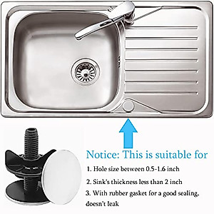 Kitchen Sink Hole Covers Brushed Stainless Steel,Faucet Hole Cover Hole Plug Black, 2Pcs Sink Caps for Top Holes (1.2 to 1.6 Inch in Diameter) (Long threaded shank)