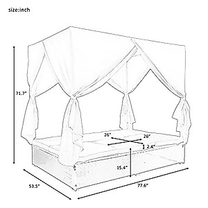 Ufurpie Outdoor daybed with Canopy,Sunlounger with Curtains,Poly Rattan Outdoor Lounge Sunbed for Backyard Multi Colors (Blue)
