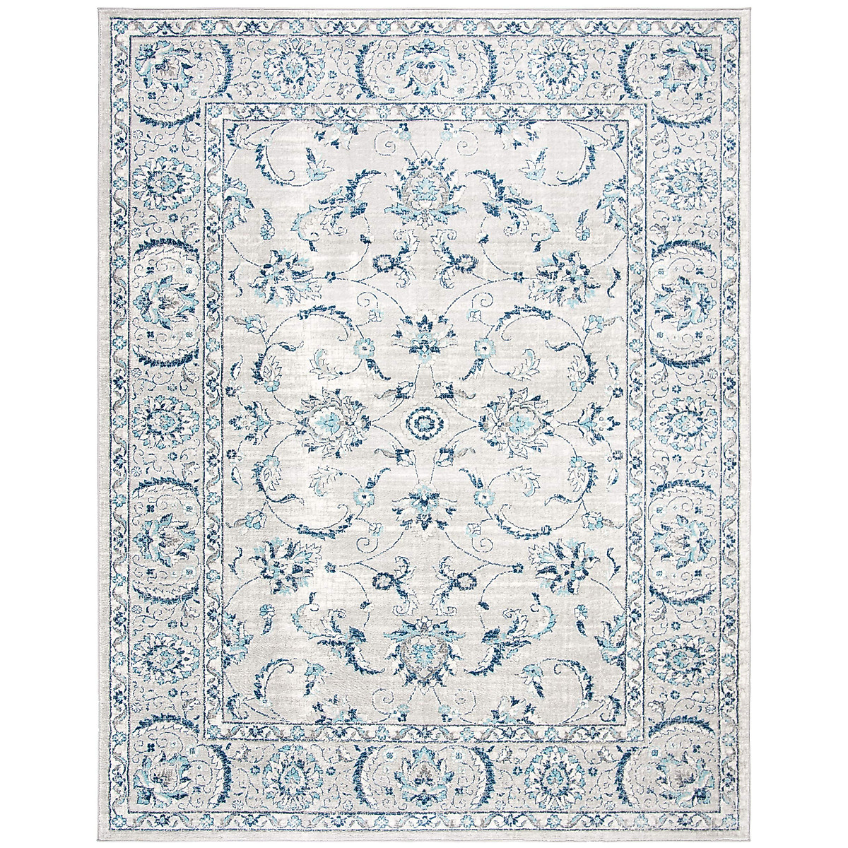 SAFAVIEH Brentwood Collection Area Rug - 8' x 10', Light Grey & Blue, Oriental Floral Scroll Design, Non-Shedding & Easy Care, Ideal for High Traffic Areas in Living Room, Bedroom (BNT854G)