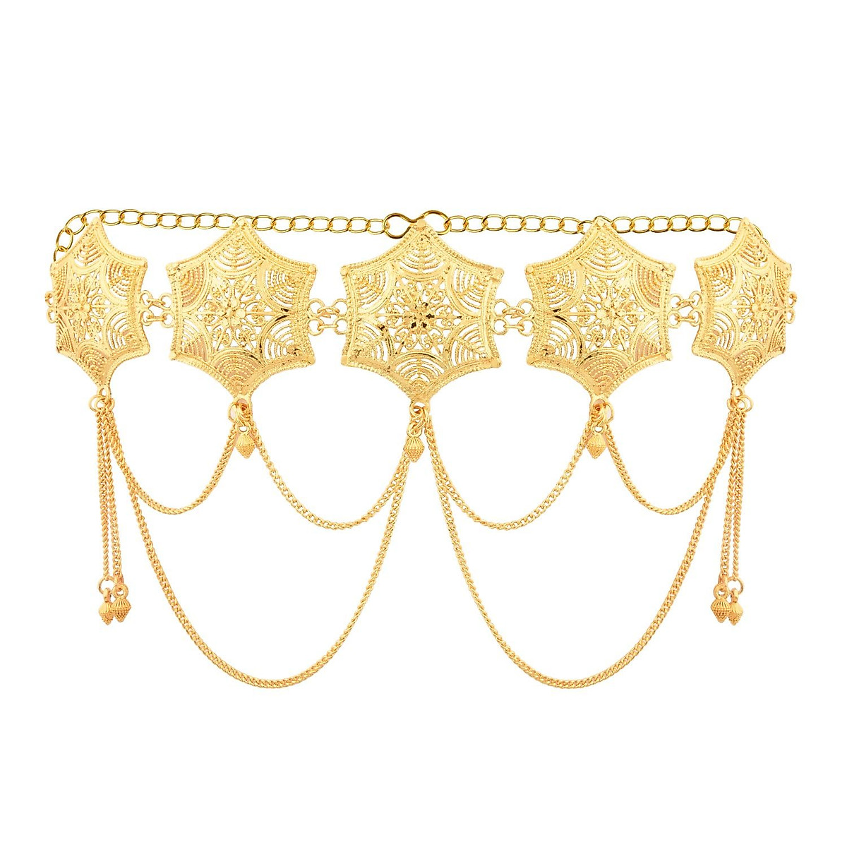 Efulgenz Gold Tone Indian Jewelry for Women Dubai Style Kamarbandh Indian Big Floral Pendant Multilayer Chain with Ball Kamarbandh Belly Chain Waist Belt Jewelry for Wedding