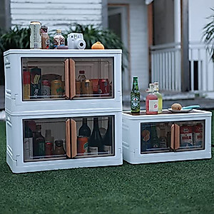 Karramlili Storage Bins with Lids -22.8Gal Plastic Storage Bins for Closet Organizers 2 Packs Collapsible Storage Bins with Wheels, Large Plastic Storage Bins and Closet Organizer, Tan Door