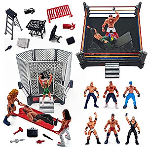 ToyVelt 32-Piece Wrestling Toys for Kids - Wrestler Warriors Toys with Ring & Realistic Accessories - Fun Miniature Fighting Action Figures Includes 2 Rings - Great Gift for Boys and Girls