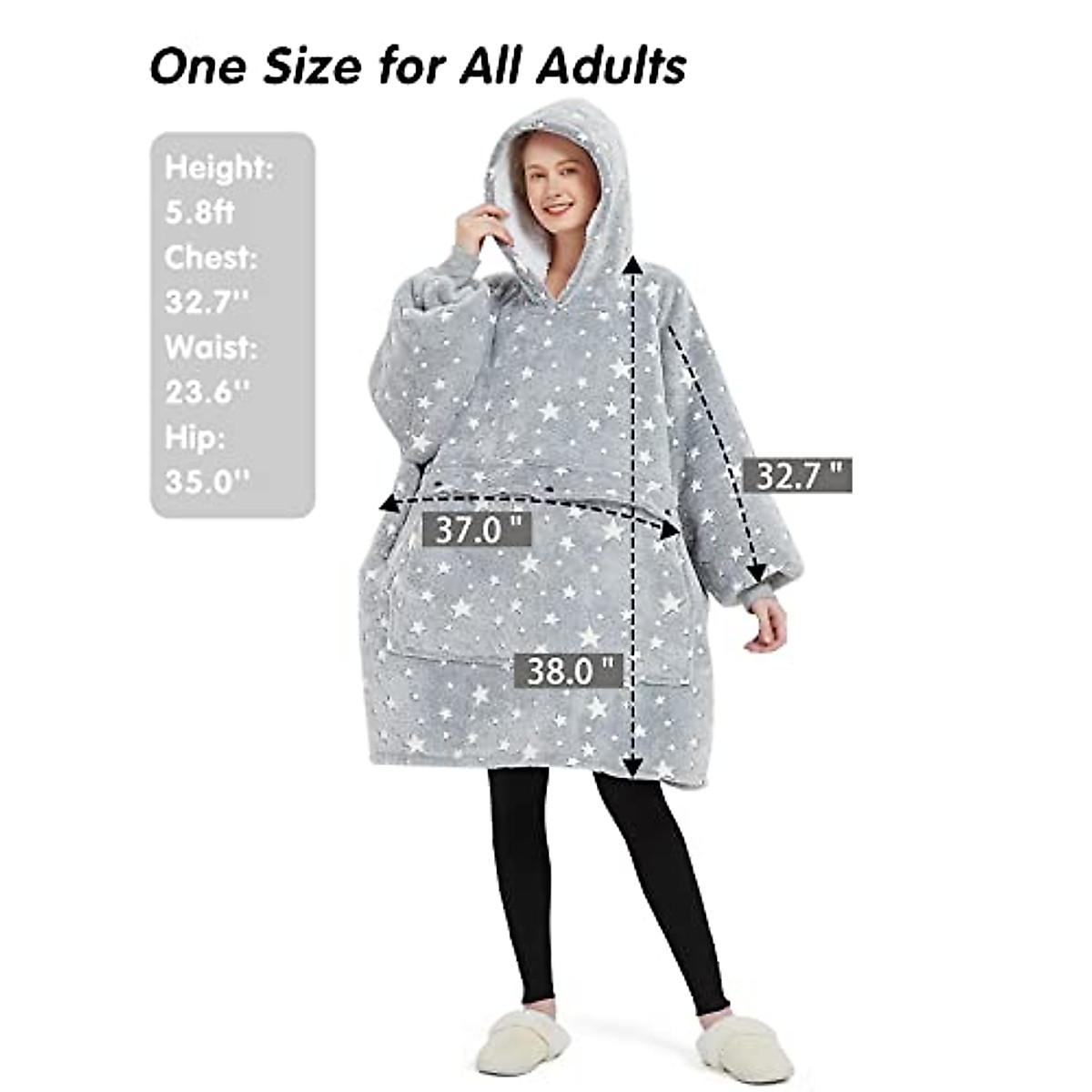 Wearable Blanket Hoodie Oversized Sherpa Blanket SweatshirtFlannel Blanket with Large Pocket Gift for Women Glow in the Dark Cute Star