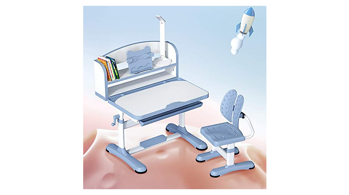 Height-Adjustable Children's Study Desk & Chair Set with LED Light
