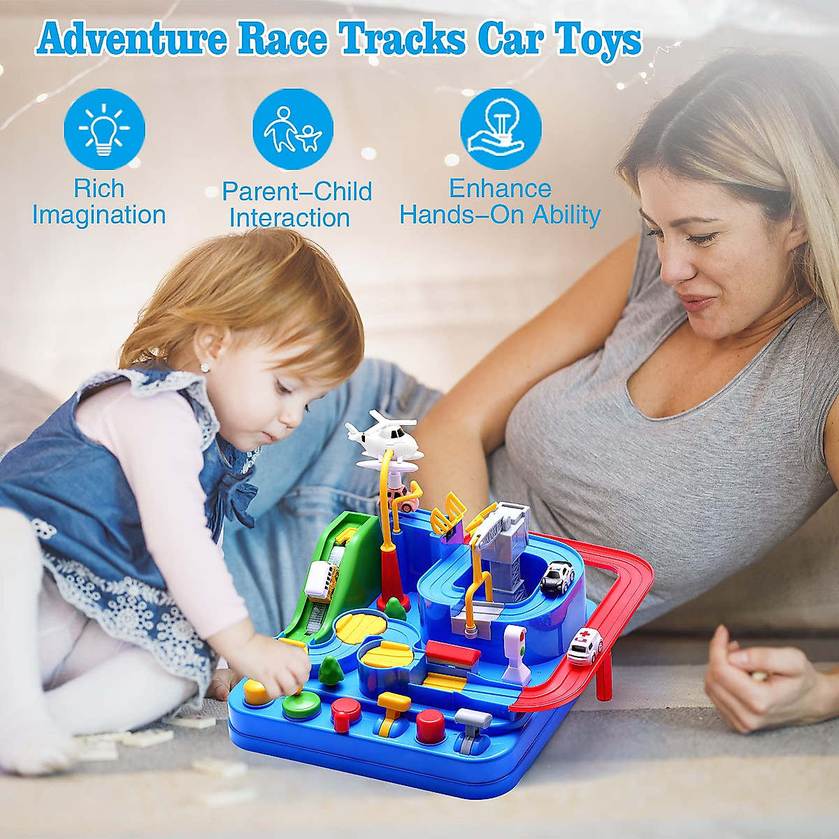 Sakiyrmai Kids Race Track Car Adventure Toys, City Rescue Preschool Educational Toy Vehicles, Parent-Child Interactive Kids Puzzle Car Playsets for 3 4 5 6 7 8 Years Old Toddlers Christmas