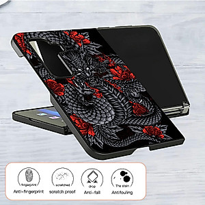 BWEGRHE Dragon Roses Designed for Microsoft Surface Duo 2 Case, Full Cover Ultra Thin PU Leather Back Hard PC Phone Case for Microsoft Surface Duo 2 2nd 2021