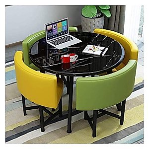 Office Reception Round Table- Conference Reception Room Coffee Table with Chair, Dining Table and Chair Combination Office Reception Table 80cm Marble Round Table Business Hotel Lounge Home Kitchen 1