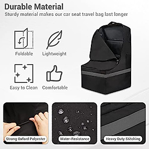 ProFaster Car Seat Travel Bag - Padded, Comfortable, Durable, Roomy Gate Check Carseat Cover Backpack Fits 3-in-1，Convertible, Booster & Infant Car Seats for Airplane, Airport, Gray