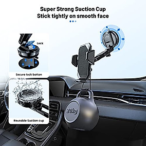 Homhu Phone Mount for Car [Off-Road Super Suction ] Universal Holder 4in1,Long Arm Cup Holder,Dashboard Windshield Vent Compatible with iPhone Samsung All Smartphones, Black, (HZ001)