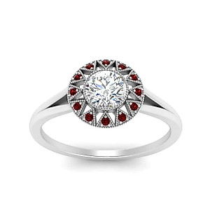 CaratYogi 925-Sterling-Silver Natural-Garnet Prong Setting Round Ring Modern-Classic Wedding Engagement Solitaire Ring Daily Wear Party Wear Women in Size : 10