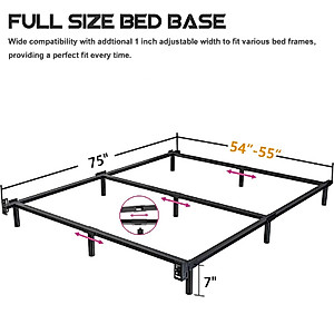 Bedsnus 7 Inch Full Metal Bed Frame, Compatible with Most Brand Box Spring Or Mattress, 9-Leg Support Metal Bed Base, Noise-Free, Easy Assembly, Black