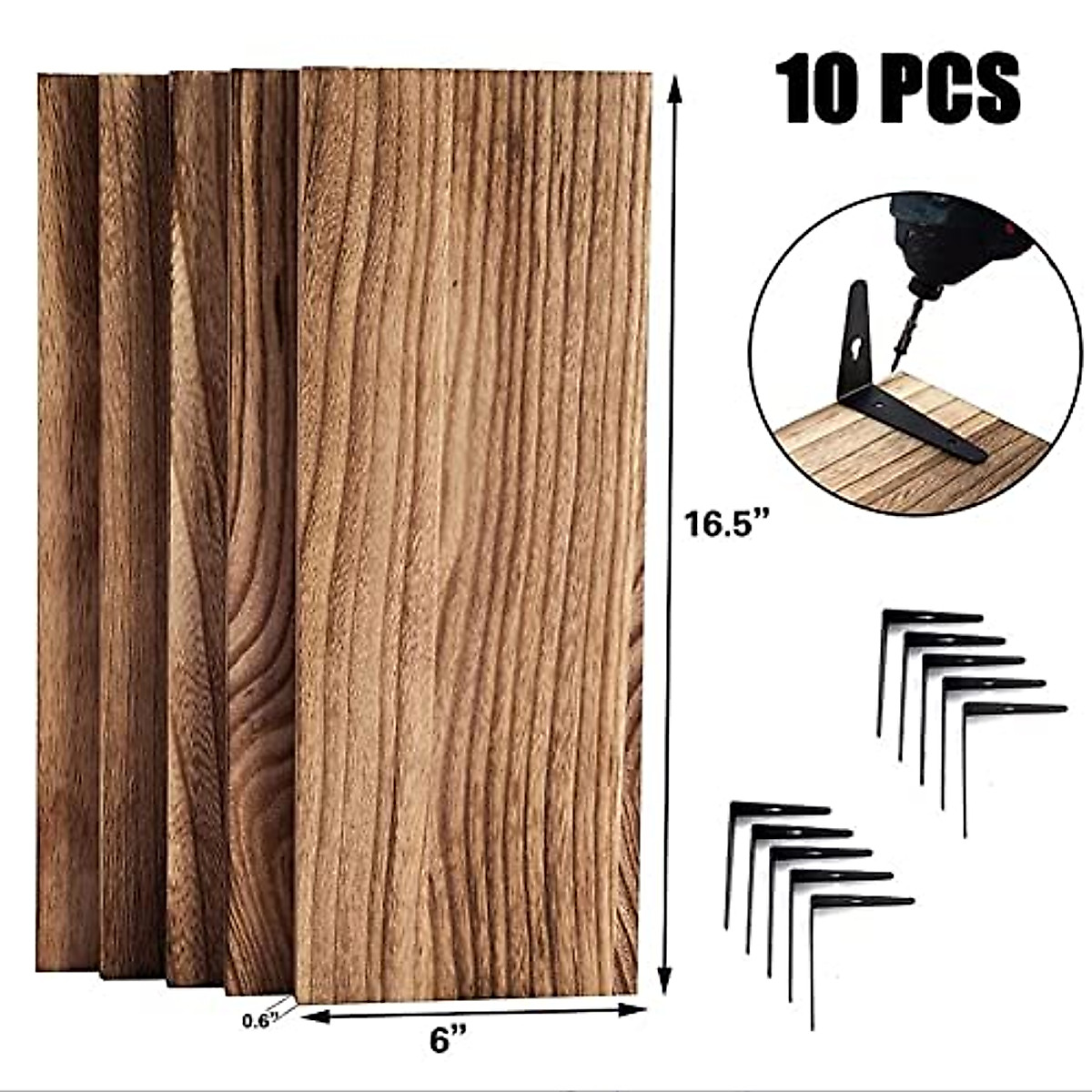 Floating Shelves Wall Mounted Set of 10,Rustic Wood Wall Shelves for Kitchen Decor, Hanging Shelving for Bathroom,Bedroom,Living Room,Laundry Room,Shelf for Plants, Books Office Display Shelves