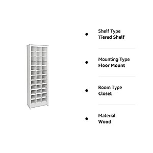 Prepac Space-Saving 36 Pair Shoe Storage Cabinet With Cubbies, 13"D x 23.5"W x 72.5"H, White