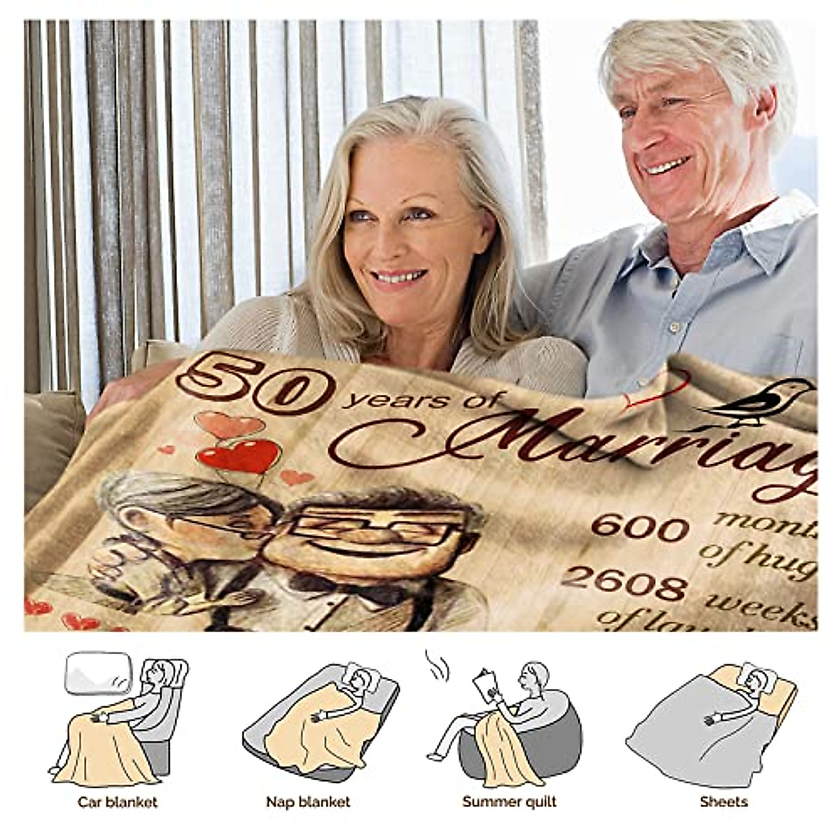 50th Anniversary Throw Blanket for Him Her, Super Soft Flannel Blanket, Comfy Plush Bed Blanket, Warm Gifts for Special One