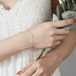 ChicSilver 925 Sterling Silver Bracelets for Women Initial Charm Bracelet with Heart Bracelet for Women Mom Bracelet Gift for Mother