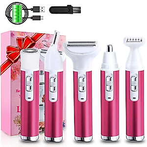 Electric Lady Shaver,Women Razors for Shaving 5-in-1 Set Painless Hair Shaver for Women Face, Eyebrow, Legs and Underarm, Portable Bikini Trimmer Wet & Dry Hair Removal, Micro USB Rechargeable
