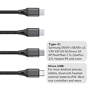 Multi Charging Cable, 4 in1 Multi Charger Cable Nylon Braided, 3A 4FT Universal Chargers for All Devices with Type-C/Micro USB Port, USB Charging Cable for All Cell Phones and More (Black, 2Pack)