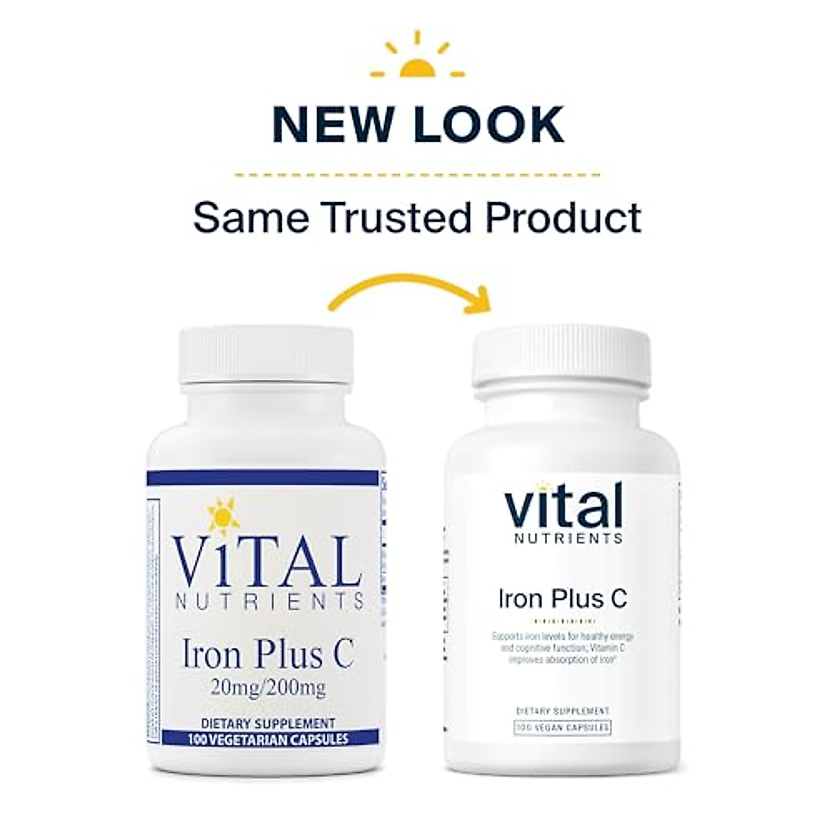 Vital Nutrients Iron Plus Vitamin C | Vegan Iron Supplement | 20mg Iron with Vitamin C to increase Iron and Energy Levels | Gluten, Dairy and Soy Free | Non-GMO | 100 Capsules