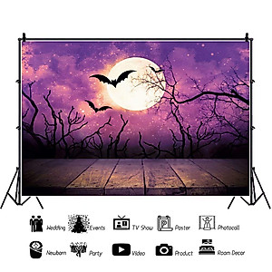 shensu Vinyl 9x6ft Purple Halloween Backdrops for Photography Withered Tree Super Moon Empty Wood Table Photography Background Newborn Baby Adults Portrait Parties Event Decor Photo Studio Props