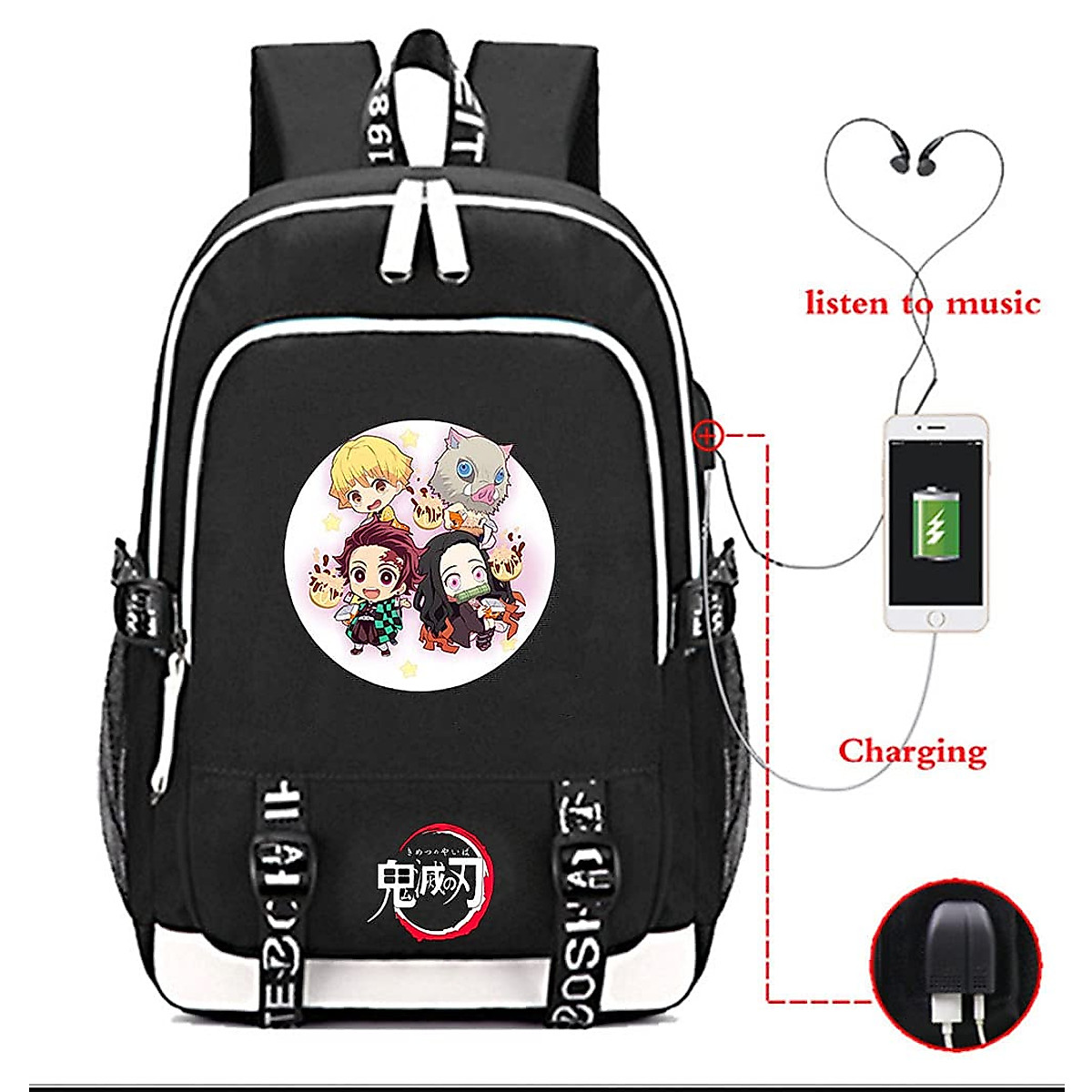 TIMMOR MAGIC Japanese Anime Backpack for Boys with USB Charging Port, Middle School College nezuko Bookbags for Women Men.(Black8)