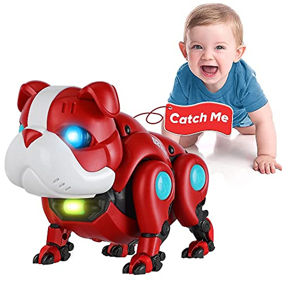 TNOIE Baby Toys Crawling Infant Toys Baby Musical Toys for Toddlers Walking Robot Dog Toy Educational Interactive Light-up Gifts Toys for 1 2 3 4 5 Year Old Boys Girls