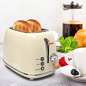 Toaster 2 slice, KitchMix Retro Stainless Steel Toaster with 6 Settings, 1.5 In Extra Wide Slots, Bagel/Defrost/Cancel Function, Removable Crumb Tray (Cream)