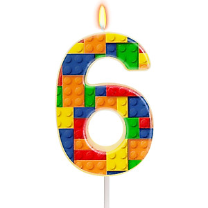 Building Blocks Birthday Cake Candle - Numeral Birthday Candles for Boys Girls, Building Block Candles Cake Topper Themed Party Cake Decorations (Number 6)