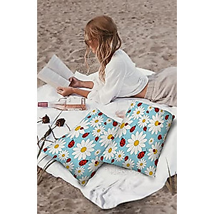 Outdoor Pillow Covers Set of 2, Daisy Ladybug Waterproof Throw Pillow Covers Fresh Flower Garden Patio Furniture Cushion Cover for Sofa Outdoor Decor, 20x12inch