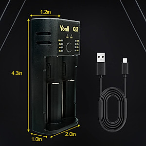 18650 Charger,Smart Universal Charger Fast Charger 2 Bay for Rechargeable Batteries Ni-MH Ni-Cd AA AAA Li-ion IMR 10440 14500 16340 RCR123A 26650 3.6V 3.7v 1.2v Current 1A 2A Optional (No Battery)
