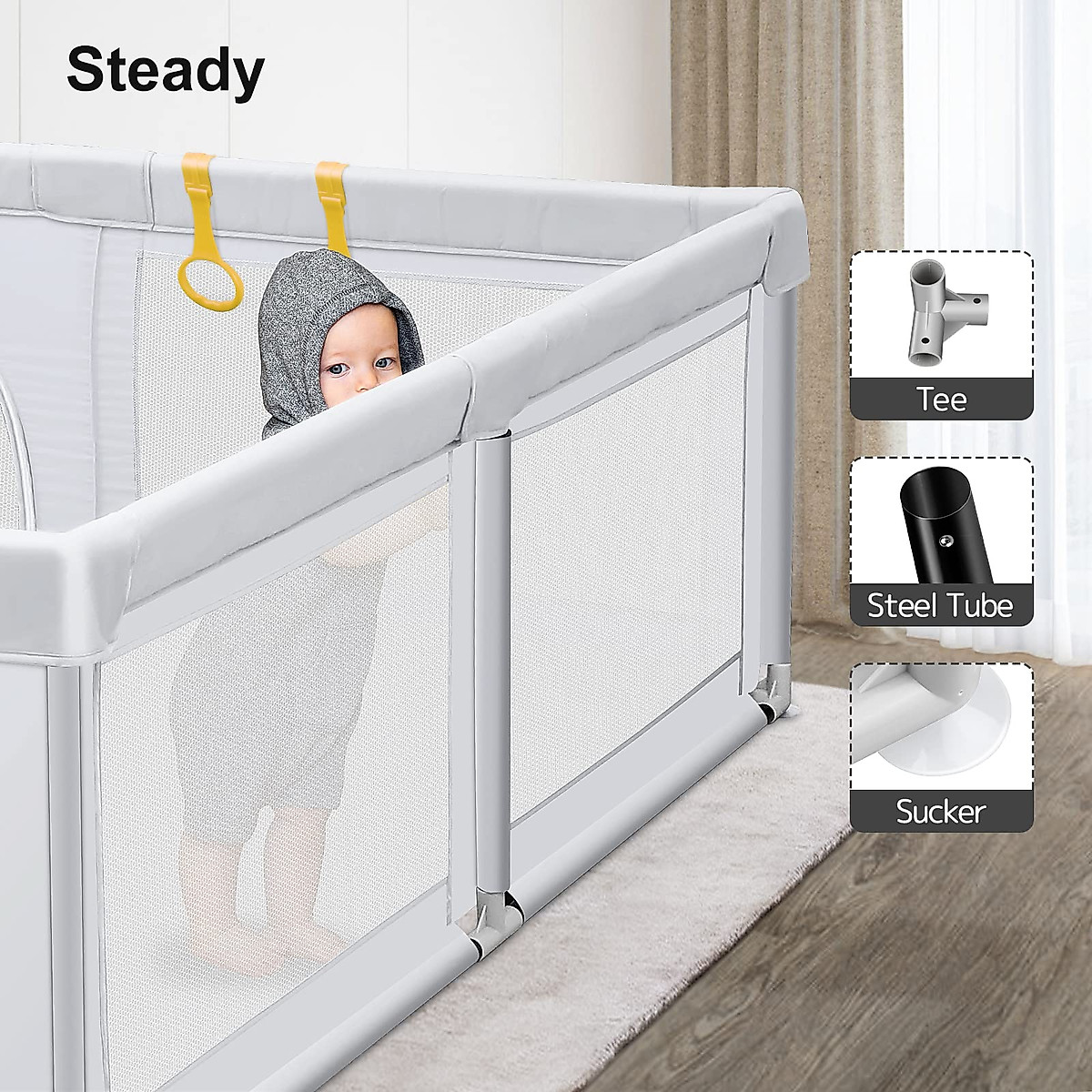 Baby Playpen, 71"x59" Play Pens for Babies and Toddlers, Extra Large Infants Playpen Gate Kids Safety Play Yard (Light Gray)