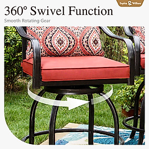 Sophia & William Outdoor Swivel Bar Stools Set of 6 Patio Bar Height Dining Chairs, All-Weather Metal Furniture Set with Armrest and Cushion for Garden Lawn Backyard, Red