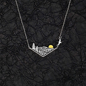 PELOVNY Mothers Day Gifts 3D Mountain Range Necklace for Women Sterling Silver Wandering River Mountain Valley Sunset Pendant Necklace Nature Jewelry Gift for Nature Lovers and Climbers