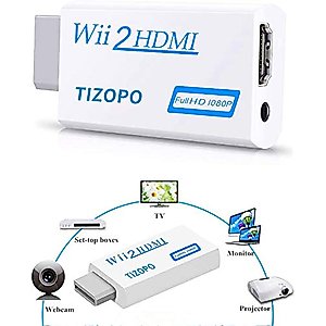 TIZOPO Wii to HDMI Converter,Wii HDMI Adapter Output Video Audio HDMI Converter 1080P，with 3,5mm Audio Jack&HDMI Output Compatible with Wii, Wii U, HDTV, Supports All Wii Display Modes 720P, NTSC