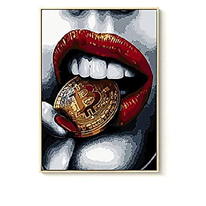 Red Lips Series: 【Luxury】-Spray Painting Core Modern Fashion Sexy Red Lips Nordic Style Room Decoration Painting Sofa Background HD Wall Painting Set of 3（11.8"X15.75")【No Fram