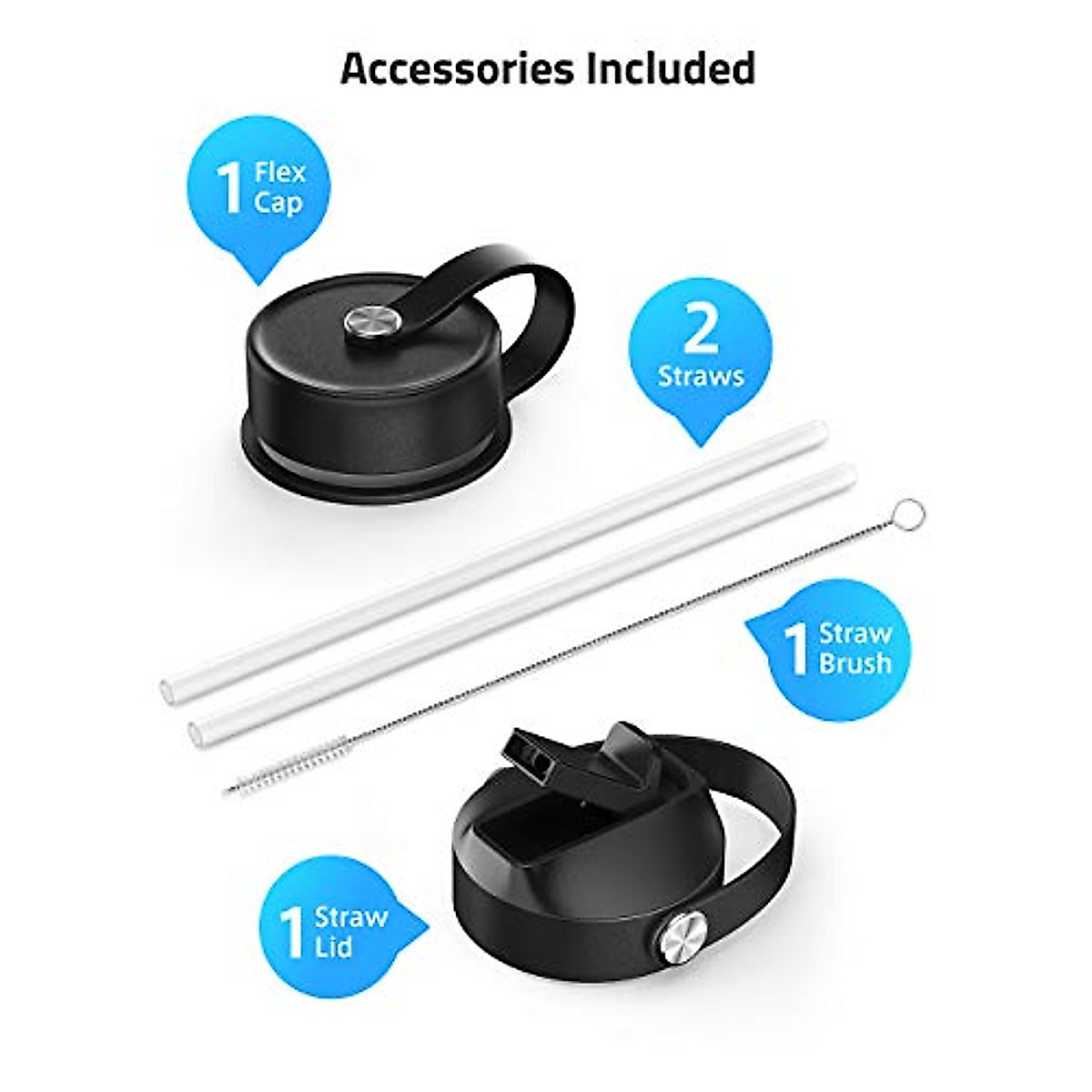 BUZIO Water Bottle with Straw Lid and Flex Cap, 40oz Modern Double Vacuum Stainless Steel Water Flask, Cold for 48 Hrs Hot for 24 Hrs Simple Thermo Canteen Mug, Indigo Black