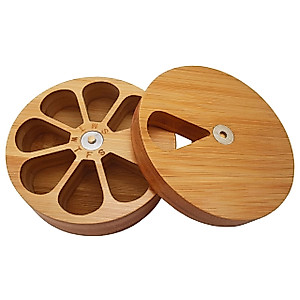 fashciaga Wood Daily Weekly Vitamin Medicine Pill Organizer Case Box,Kitchen Salt Spice Cellar Containers,Nail Art Glitters Crystals Organizer,Earring Ring Jewelry Storage Decorative Box (Bamboo)