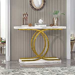 PAKASEPT Console Table with Gold Base, 40 inch White Faux Marble Narrow Entryway Table Foyer Table for Living Room, Entryway, Hallway, Entrance
