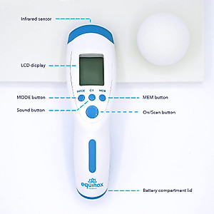 Equinox International, Digital Forehead Thermometer - Thermometer for Adults - No Touch Thermometer (Non Contact) - Body/Surface/Room Temperature Scanner � LCD Display Ideal for Whole Family & Babies