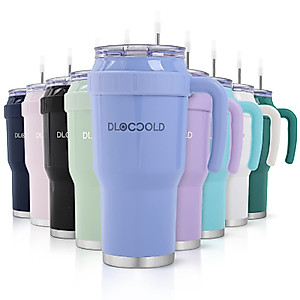 DLOCCOLD 40 oz Tumbler with Handle, Lid & Straw, Vacuum Insulated Double Walled Stainless Steel Tumbler, Thermos Travel Coffee Mug for Women Men, Reusable water Tumbler with Leak-Proof Lid — Iris
