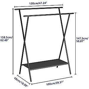 Laiensia Double Rods Clothing Racks for Hanging Clothes,Portable Clothing Hanging Garment Rack with Bottom Oxford Cloth Shelves,Black
