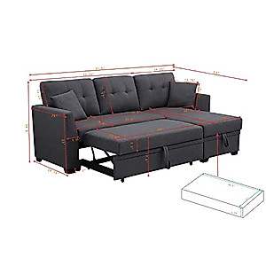 Convertible Sectional Sleeper Sofa with Pull Out Couch & Storage Chaise Lounge Furniture Couch for Living Room, Small Spaces, Modern Classic Comfort - Dark Grey
