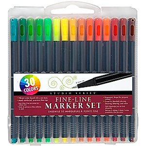 Studio Series Fine-Line Marker Set (30 vibrant colors, 0.4mm tips) (Perfect for Art Projects, Bullet Journaling, Coloring, and More)