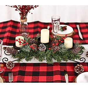 DearHouse Christmas Candle Holder Centerpiece, Pine Cones and Red Berry Table Centerpiece with 3 Candle Holders Table Accent Centerpiece for Festival Home Decoration 20" x 10" x 6"(L x W x H)