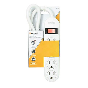Woods 41299 Power Strip With Overload Safety Feature, 4 Outlets, 1.5 Foot, White